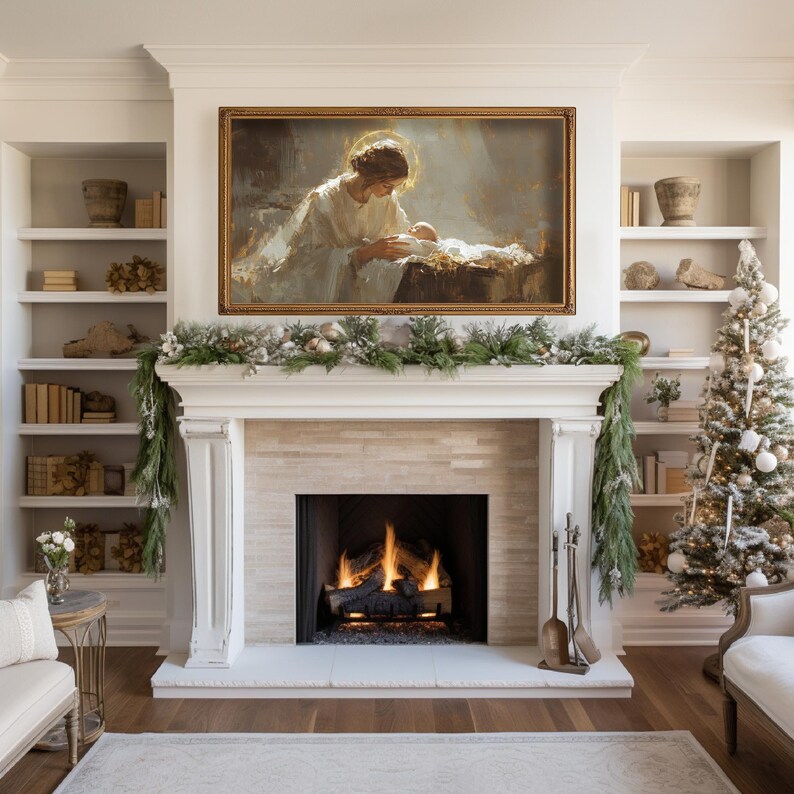 Christmas Nativity Frame TV Art, Christian Christmas Art, Neutral Frame ...
