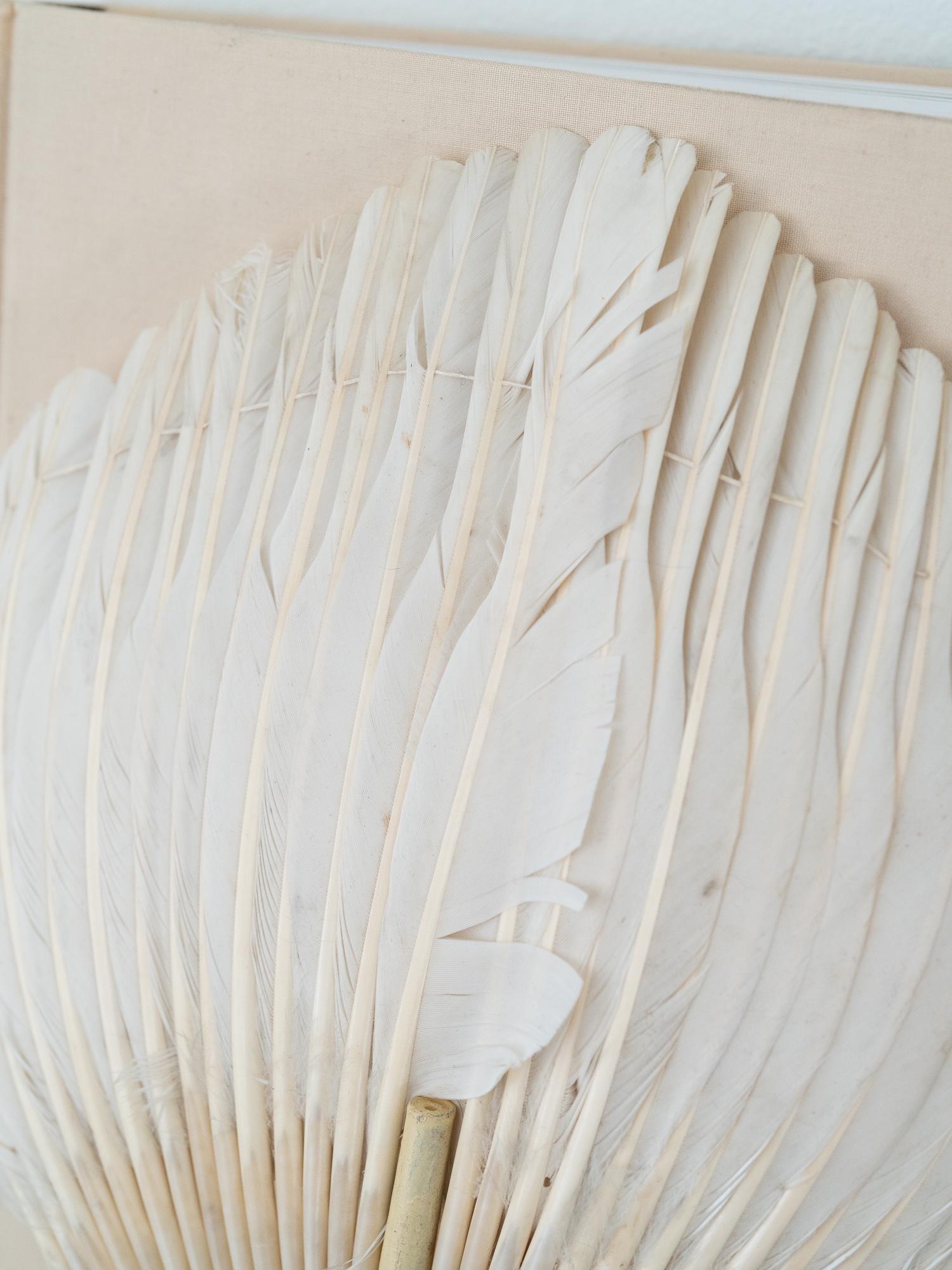 Vintage White Feather Painted Hand Fan, Antique Feather Fan Art, Bridal ...