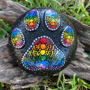 Rainbow Dog Paw Print Stone: Dot Art Deco Paperweight - Etsy