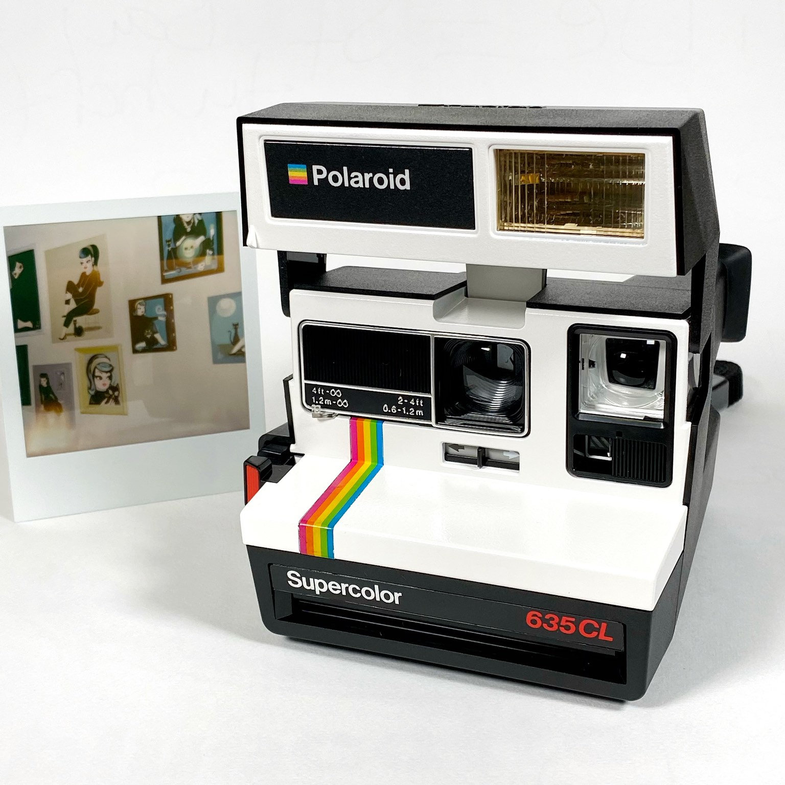 Upcycled White Rainbow Polaroid Supercolor 635CL With CloseUp Lens