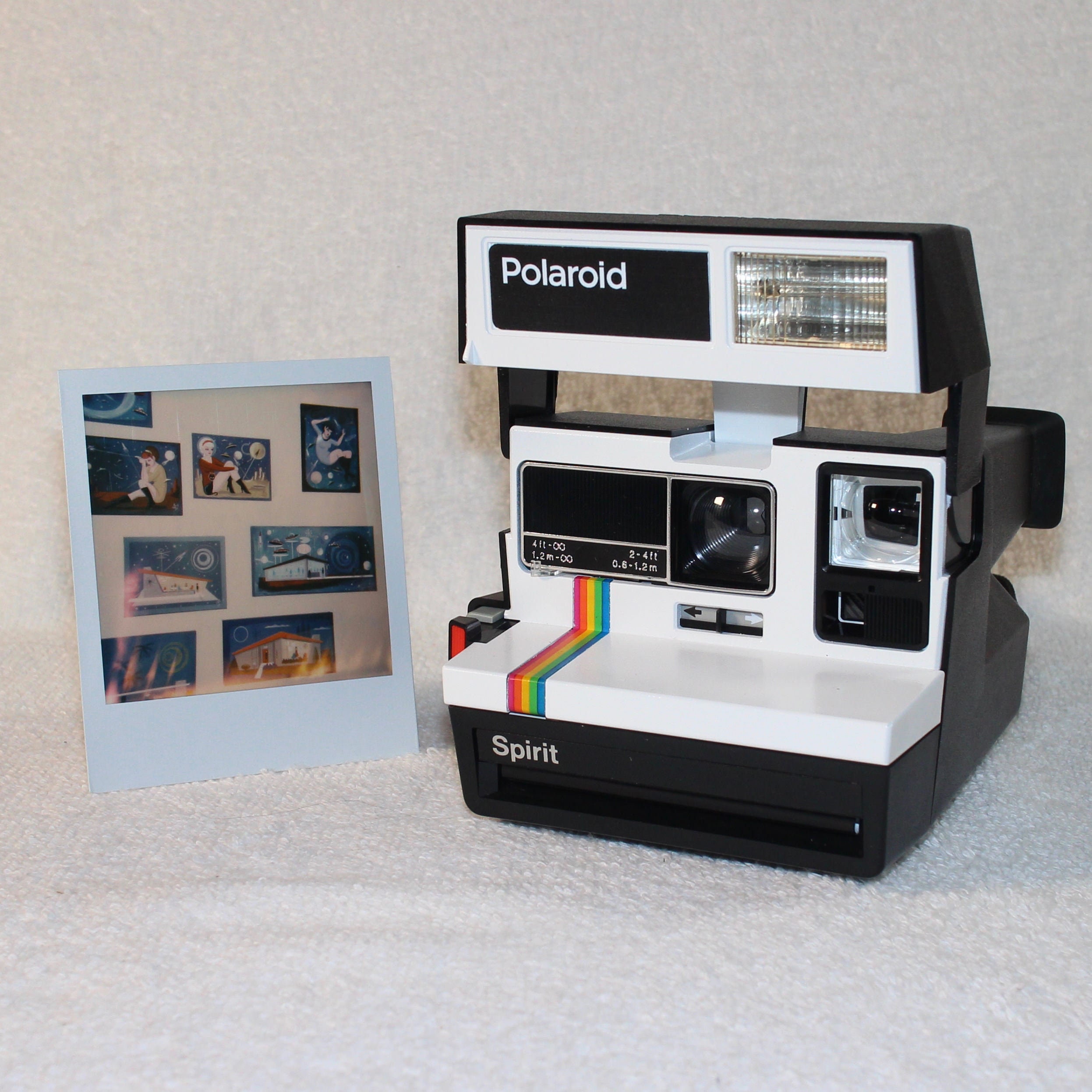 Upcycled White Rainbow Polaroid Spirit 600 With CloseUp Lens