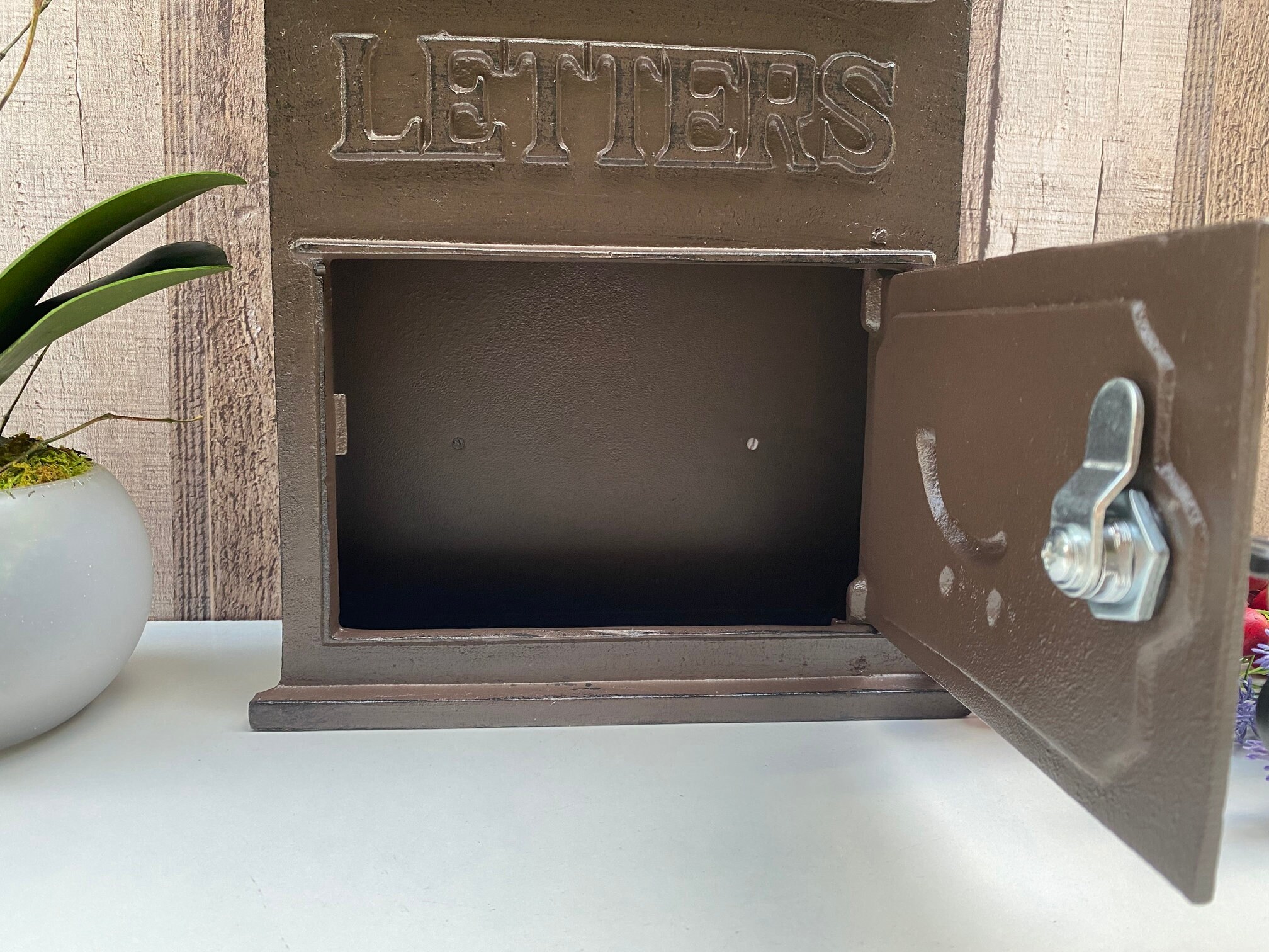 Brown Metal Post Box - External Mail Box - Heavy Iron Letter Box - Wall ...