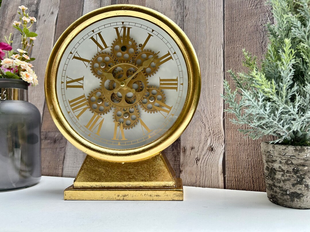 Gold Moving Gear Clock / Skeleton Clock Gold / Steampunk Clock / Moving ...