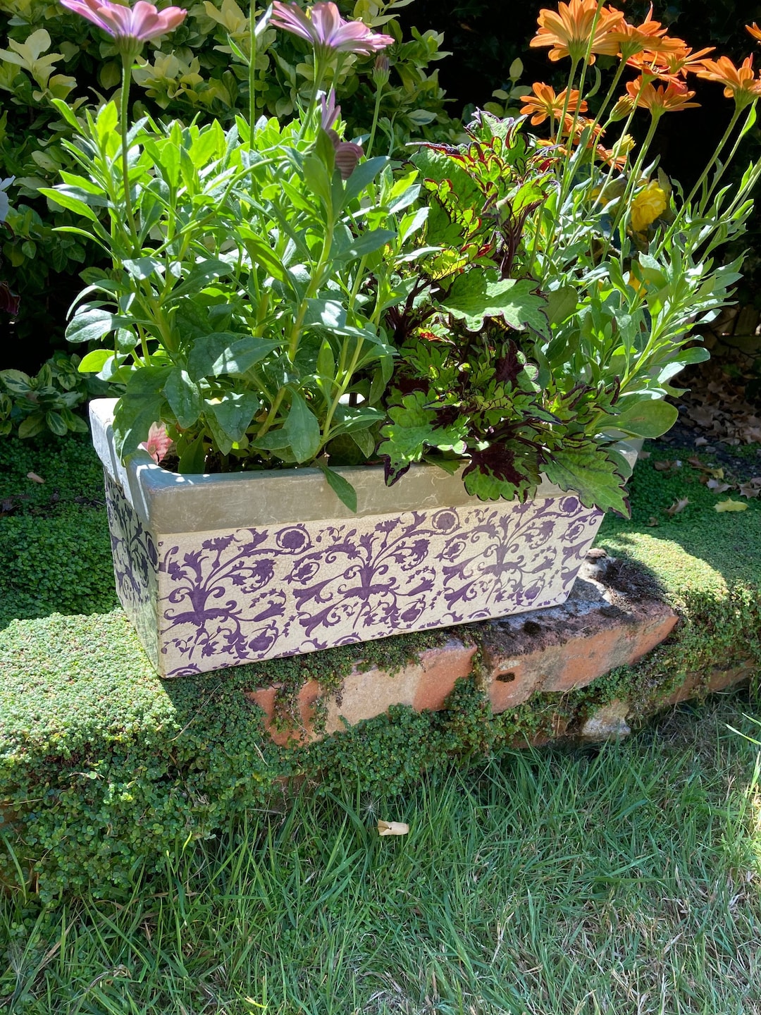 Aged Ceramic Rectangular Long Planter Plant Trough Blue/mauve White ...