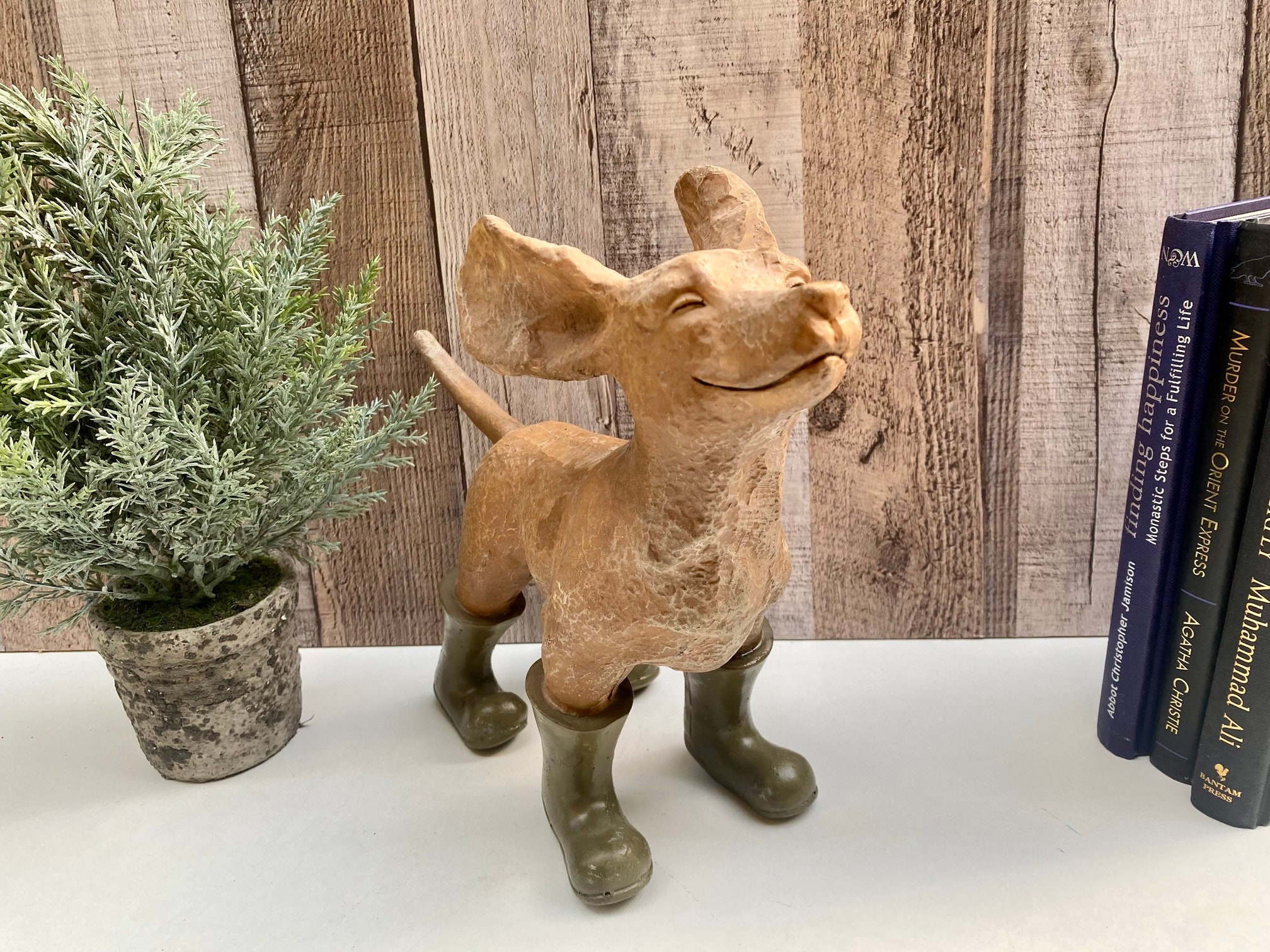 Dog Figurine - Wind in Face Dog - Dog Ornament - Dog in Boots Statue ...