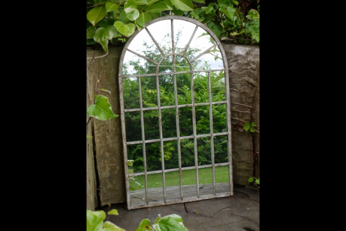 Garden Arched Mirror Gothic Rustic Distressed Grey Metal Frame Outdoor ...