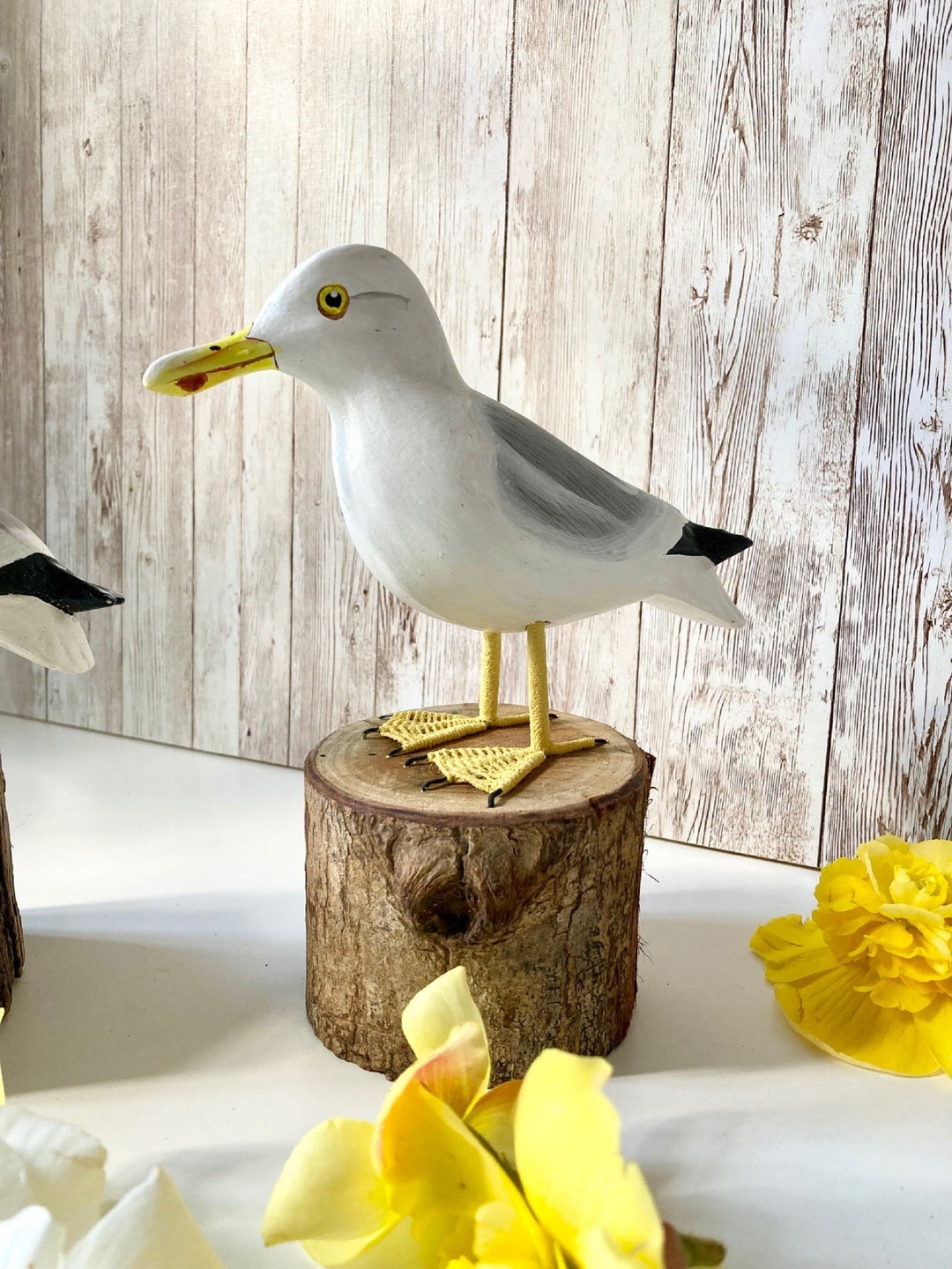 Seagull Figurine Statue / Wooden Seagull / Seagull Ornament / Coastal ...