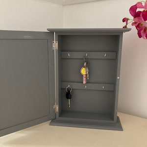 Key Holder Box Wall Mount Keys Hook Holder Wall Grey Wooden Storage ...