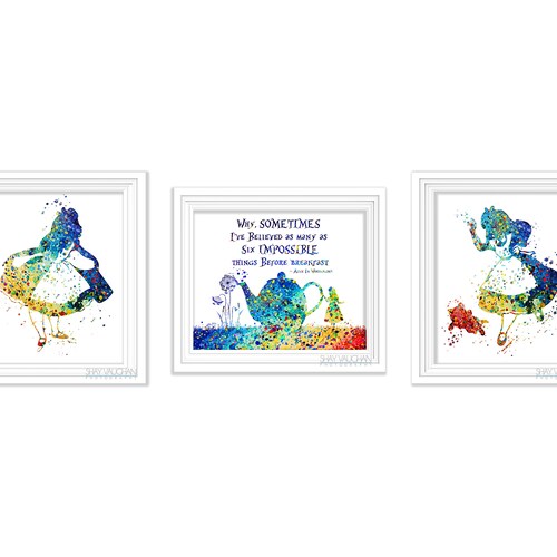 Alice in Wonderland Watercolor Art 3 Print Set Alice in - Etsy