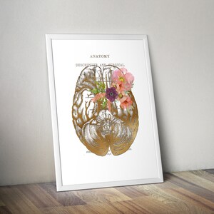 Human Brain Art Anatomy Brain Faux Gold Floral Brain Print Anatomical ...