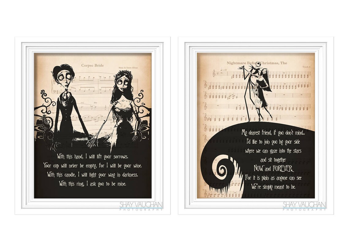 The Nightmare Before Christmas and Corpse Bride Art Print Set | Etsy