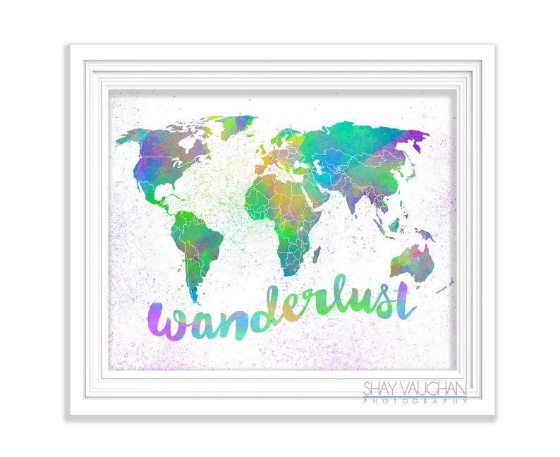 World Map Art Print Wanderlust Painting Poster Watercolor - Etsy