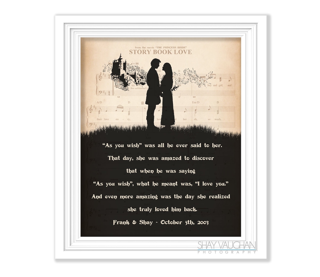 The Princess Bride Art Print Westley and Buttercup "as You Wish" Quote ...
