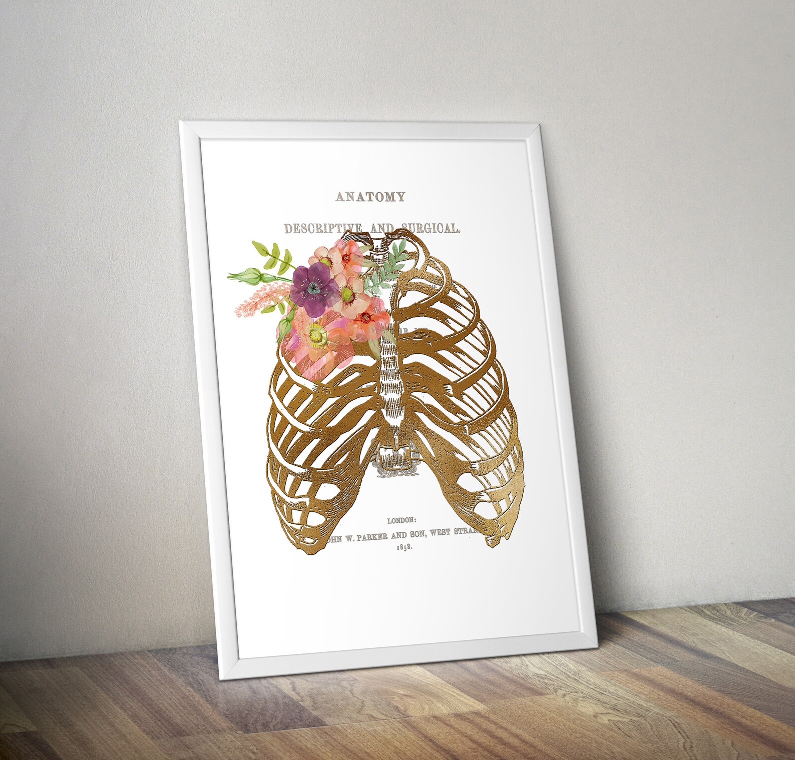 Rib Cage Anatomy Art Faux Gold Floral Rib Cage Print - Etsy