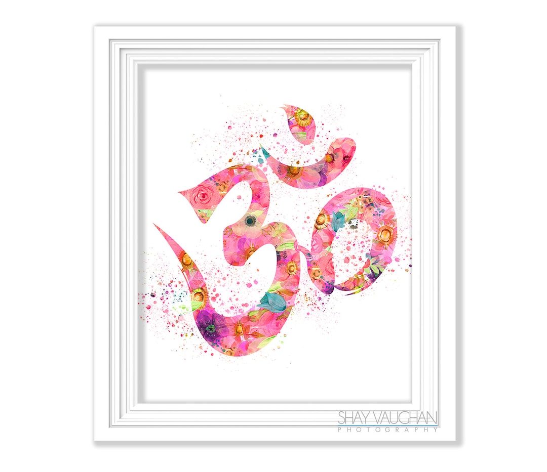 Om Symbol Art Print Pink Floral Watercolor Yoga Poster Illustration ...