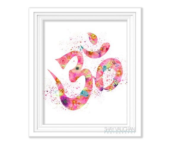 Om Symbol Art Print Pink Floral Watercolor Yoga Poster | Etsy