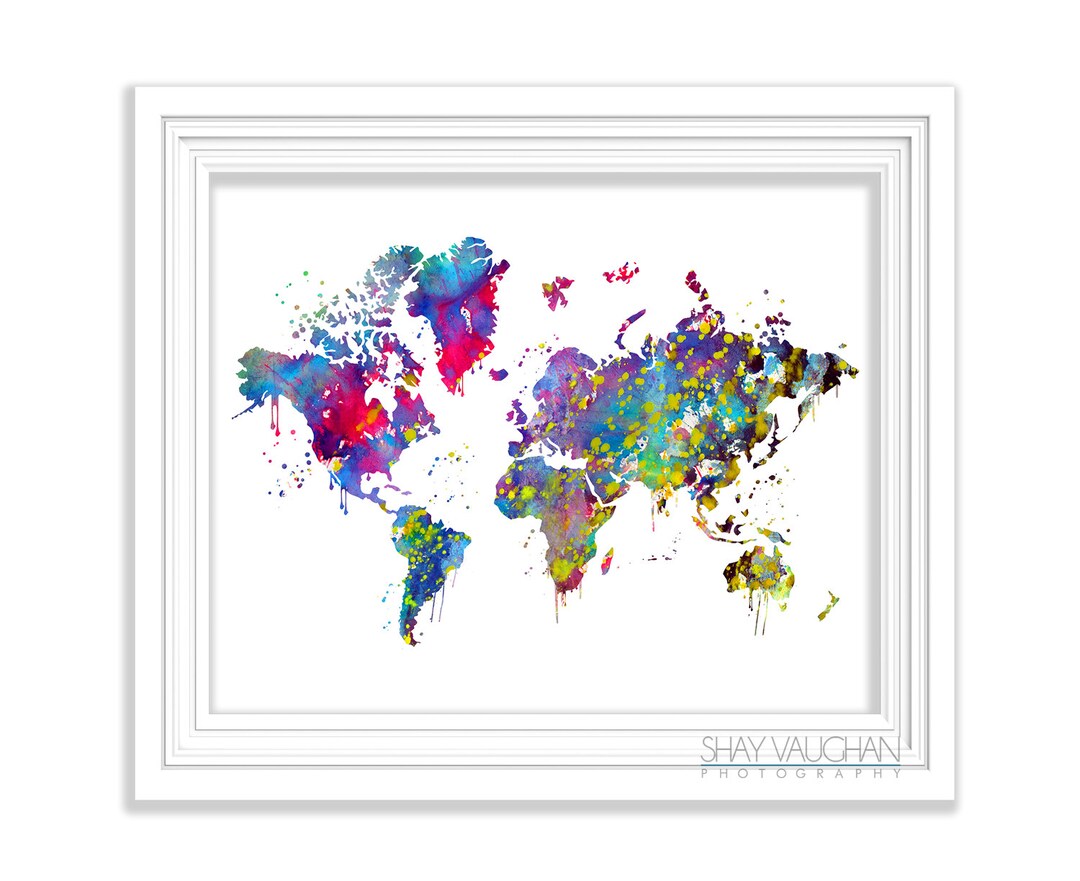 World Map Art Print Map of the World Painting Poster Watercolor World ...