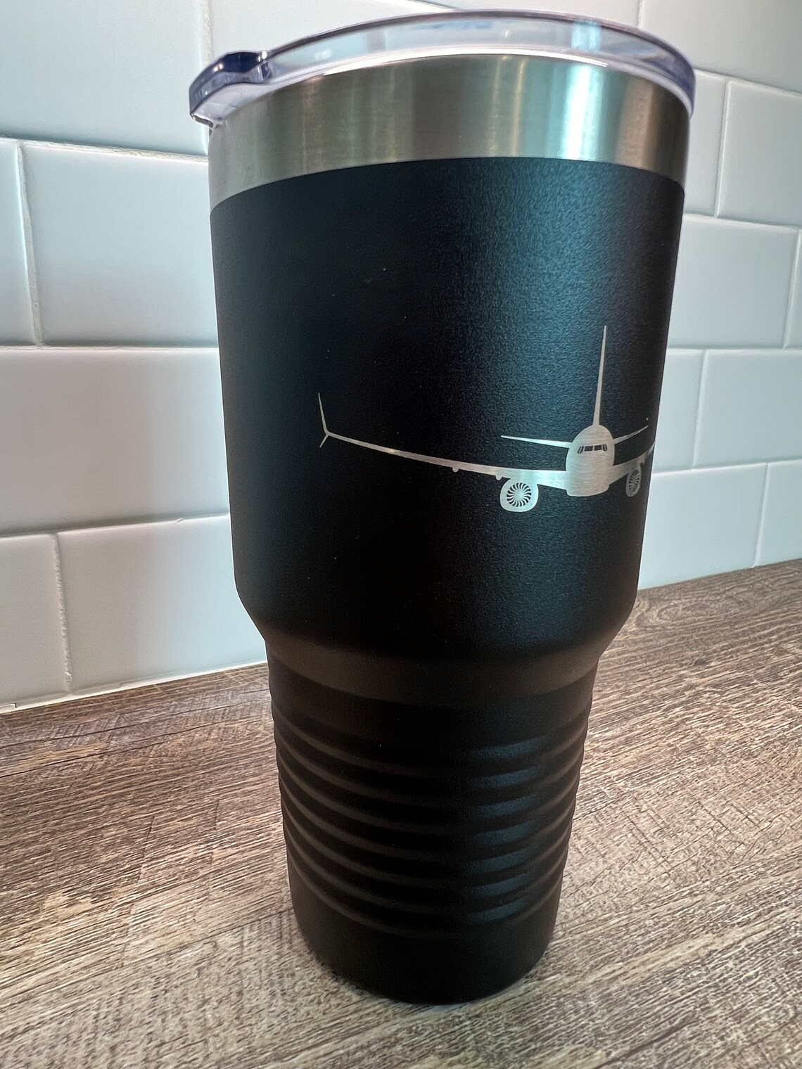 30oz B-737 Silhouette Laser Engraved Tumbler Airplane Aircraft Double ...