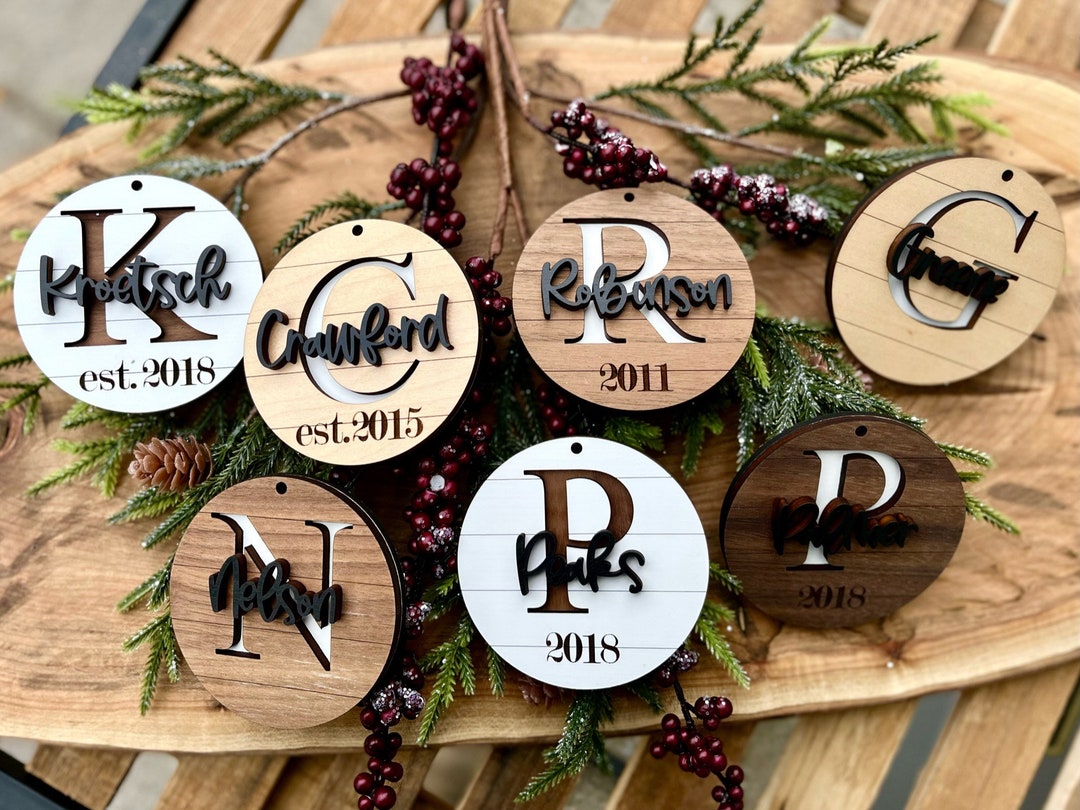 Custom Family Name Ornament: Wood Engraved Christmas Bulb - Etsy