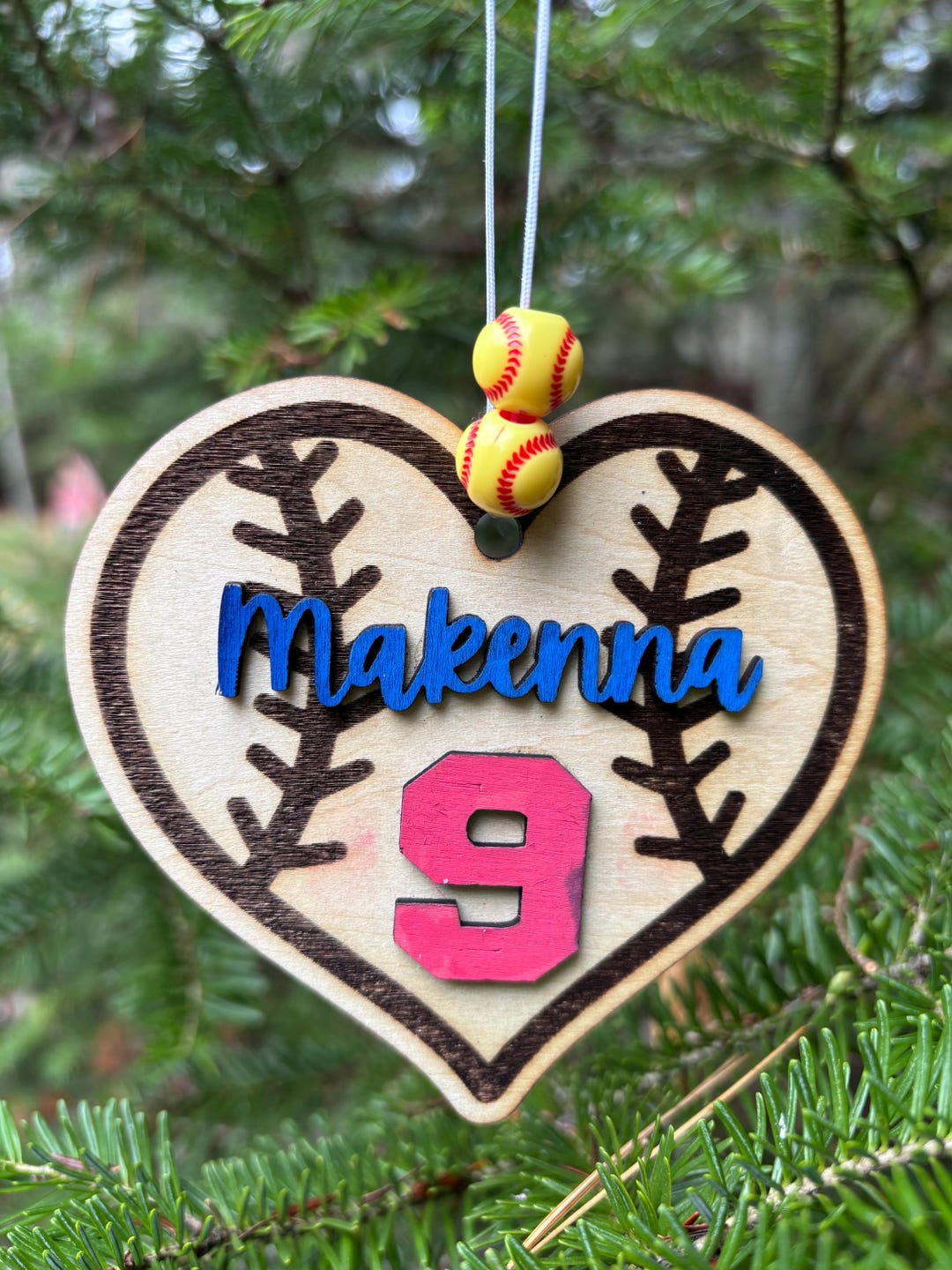 Softball Heart Wooden Personalized Ornament - Etsy