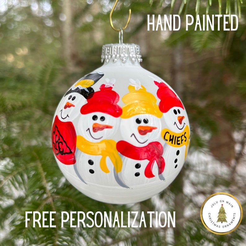 Kansas City Chiefs Family of 4 Personalized Snowman Christmas Ornament ...