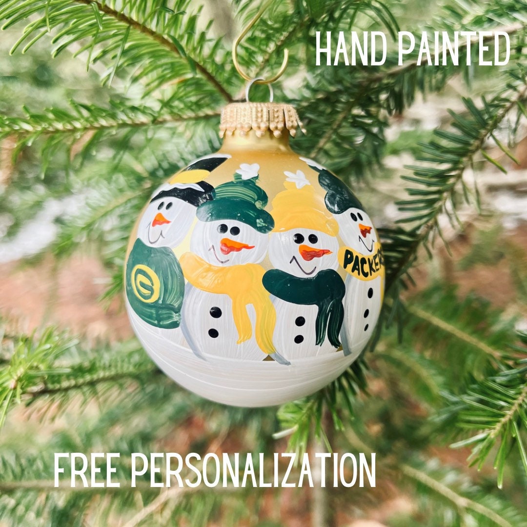Green Bay Packers Family of 4 Personalized Snowman Christmas Ornament ...