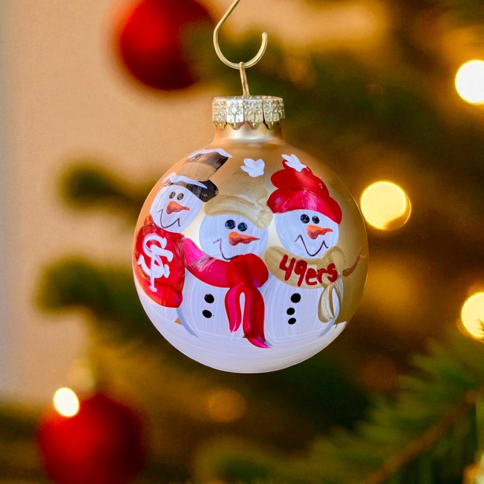 San Francisco 49ers Family of 3 Personalized Snowman Christmas Ornament ...