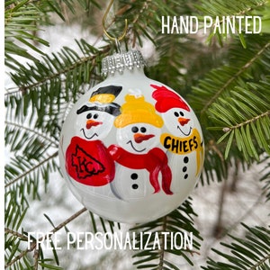 Kansas City Chiefs Family of 3 Personalized Snowman Christmas Ornament ...