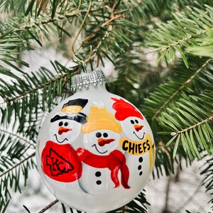 Kansas City Chiefs Family of 3 Personalized Snowman Christmas Ornament ...
