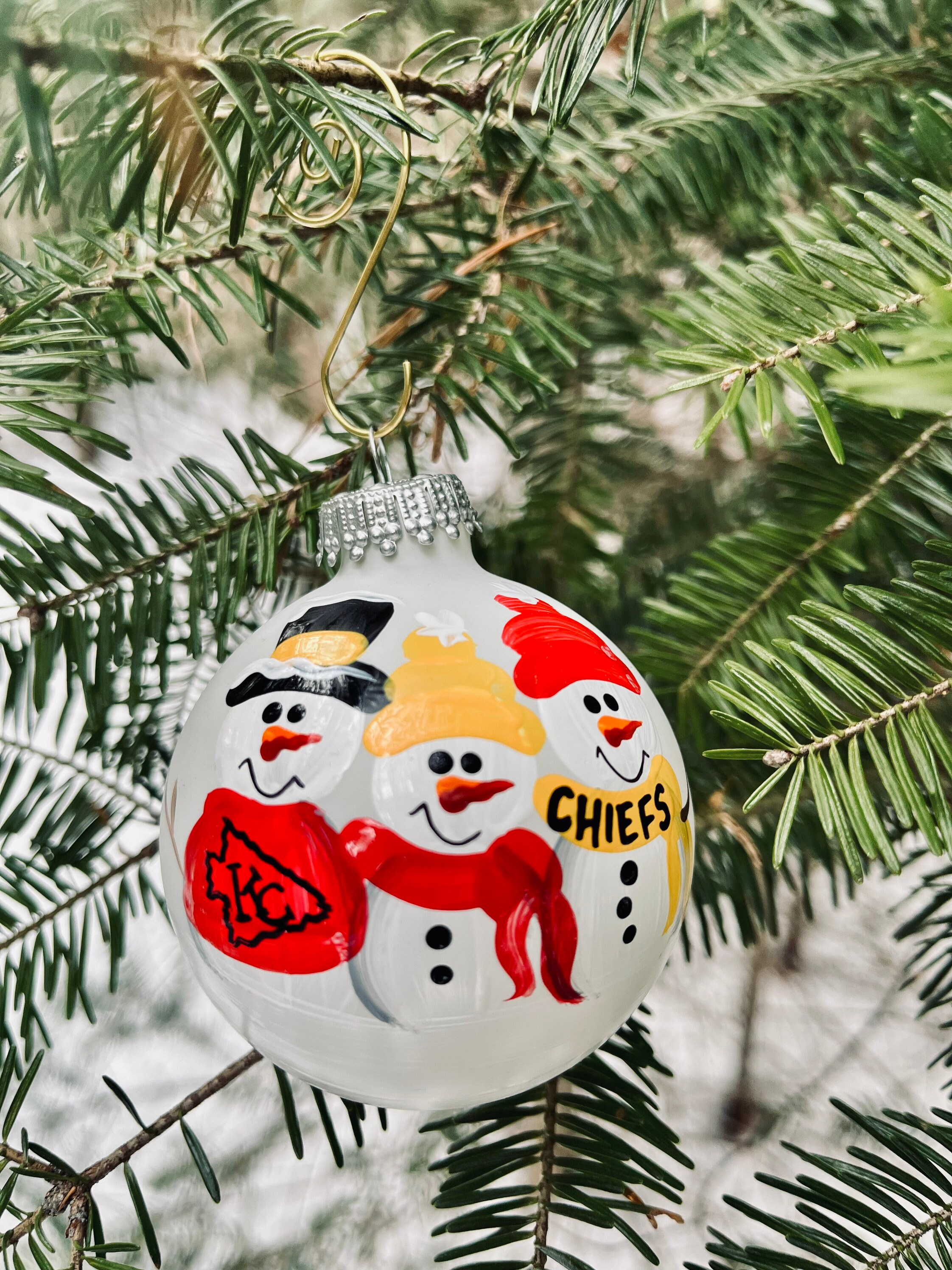 Kansas City Chiefs Family of 3 Personalized Snowman Christmas Ornament ...
