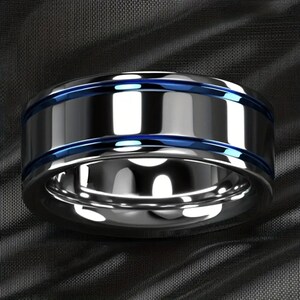 Luxury 8MM Blue Inlay Men's Ring - Stainless Steel Casual Business Band ...