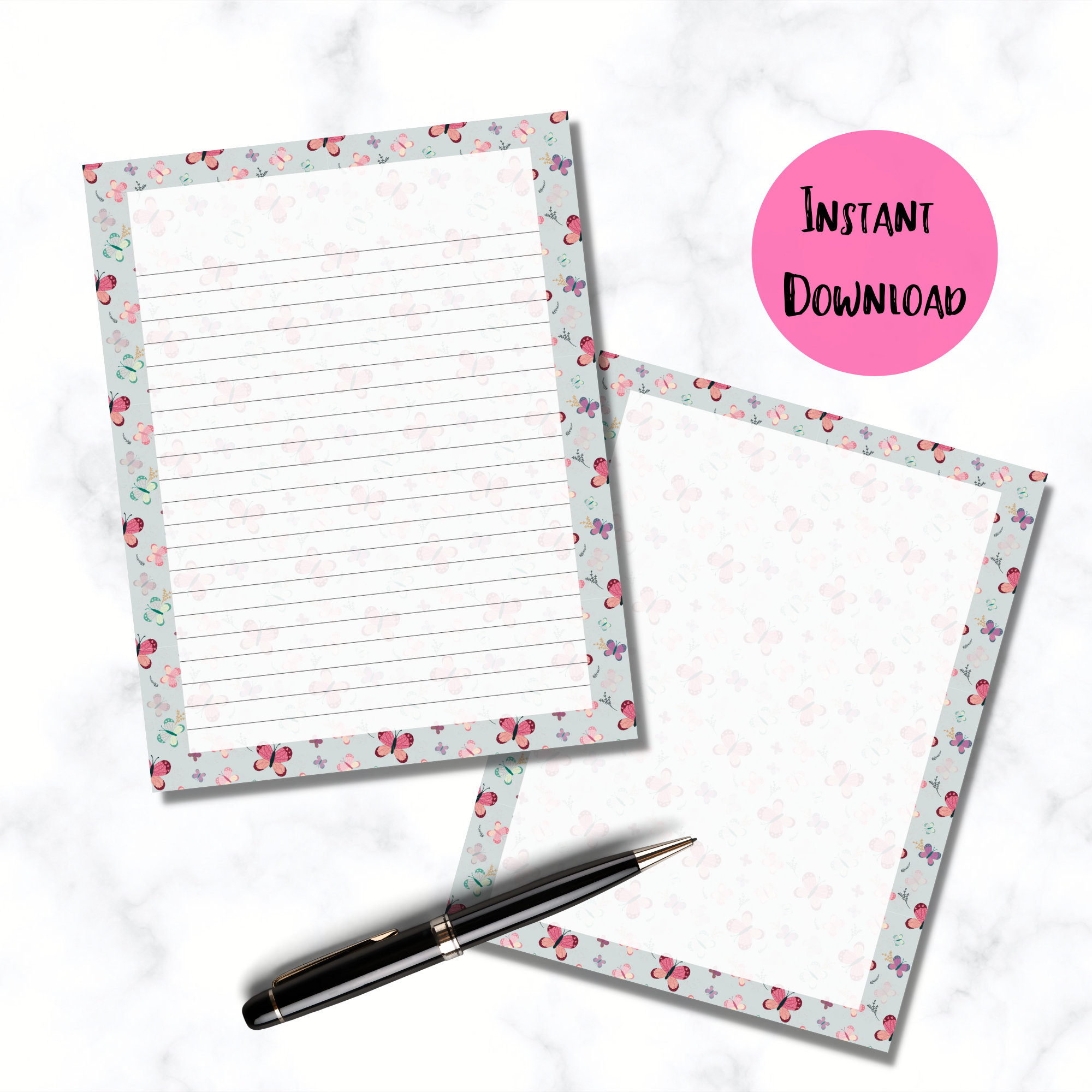 Butterfly Pattern Stationery Printable Paper, Cute Letter Writing Paper ...
