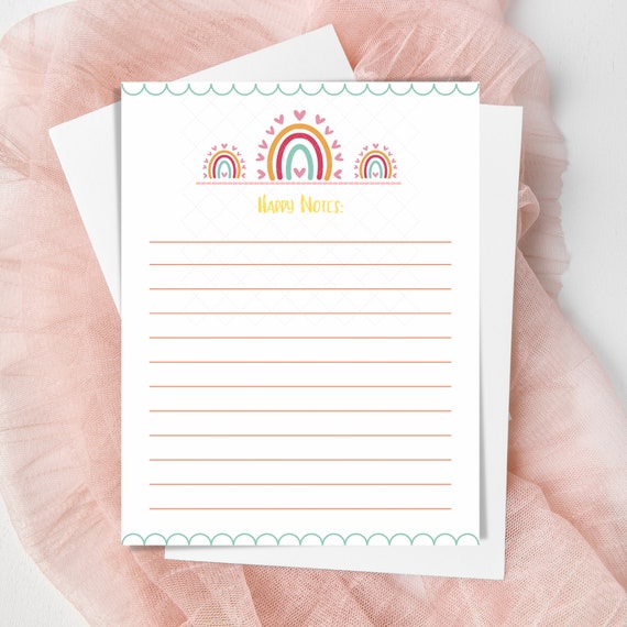 Rainbow Stationery Happy Printable Note Paper Rainbow - Etsy