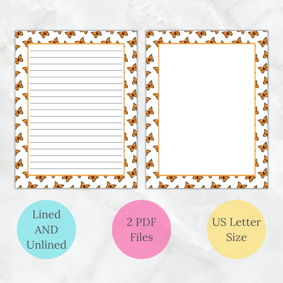 Monarch Butterfly Stationery Set Printable Letter Writing - Etsy