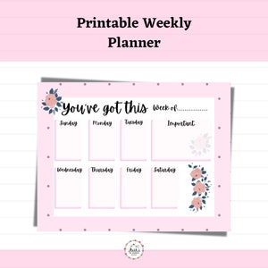 Printable Weekly Planner, Cute Pink Printable Weekly Calendar, Floral ...