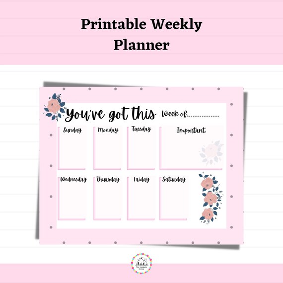 Printable Weekly Planner Cute Pink Printable Weekly Calendar - Etsy