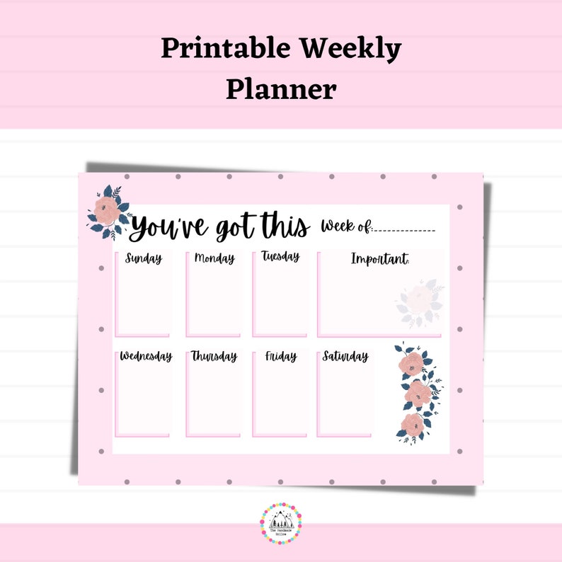Printable Weekly Planner, Cute Pink Printable Weekly Calendar, Floral ...