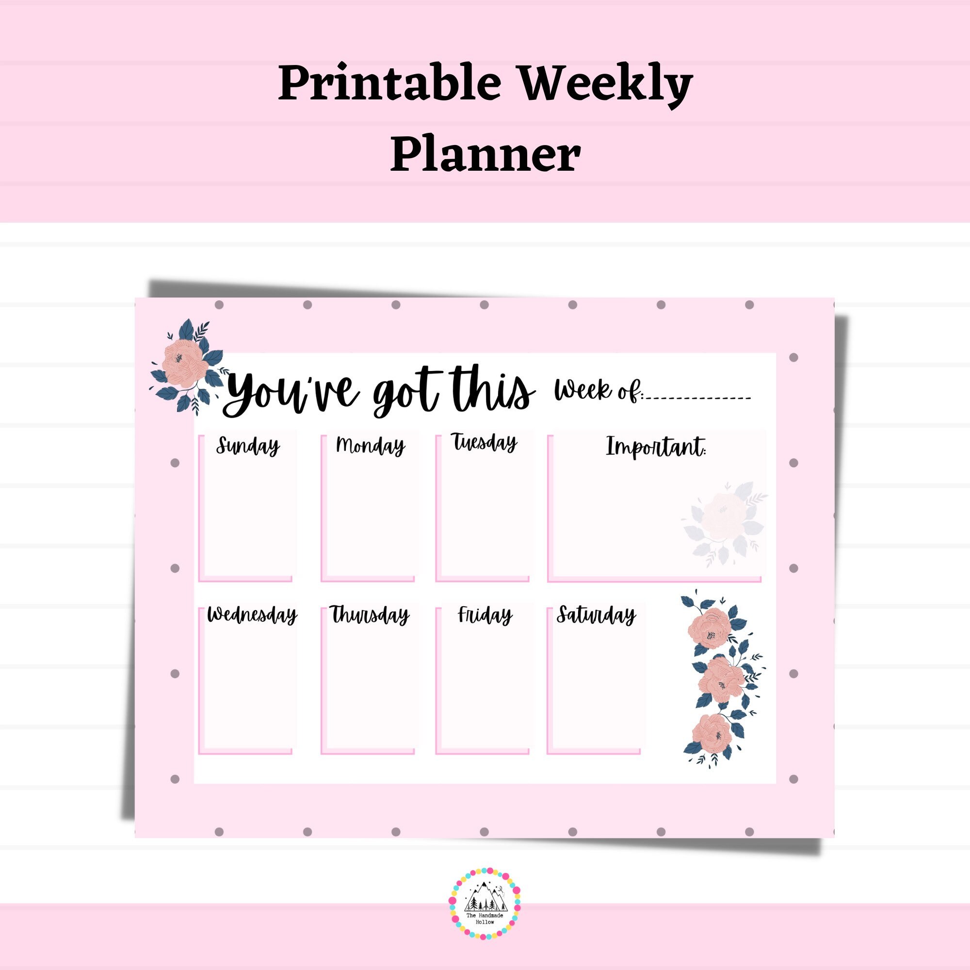 Printable Weekly Planner, Cute Pink Printable Weekly Calendar, Floral ...
