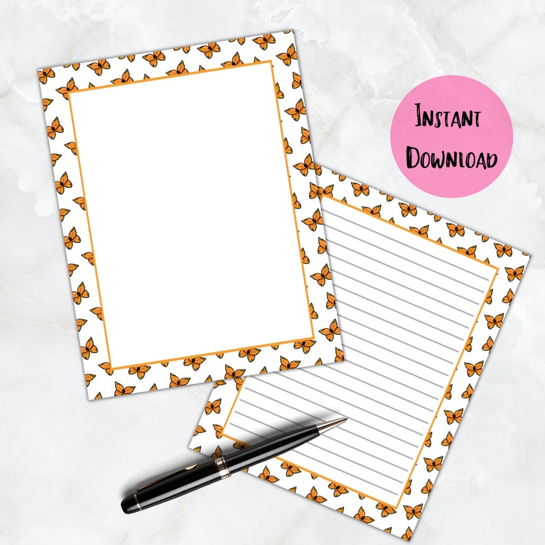 Monarch Butterfly Stationery Set, Printable, Letter Writing Paper ...
