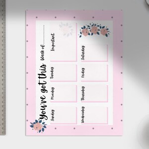 Printable Weekly Planner, Cute Pink Printable Weekly Calendar, Floral ...