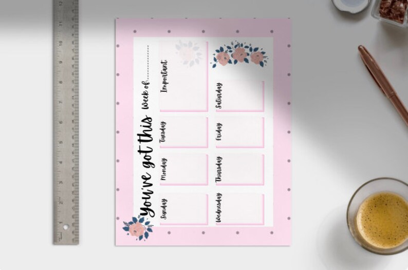 Printable Weekly Planner, Cute Pink Printable Weekly Calendar, Floral ...