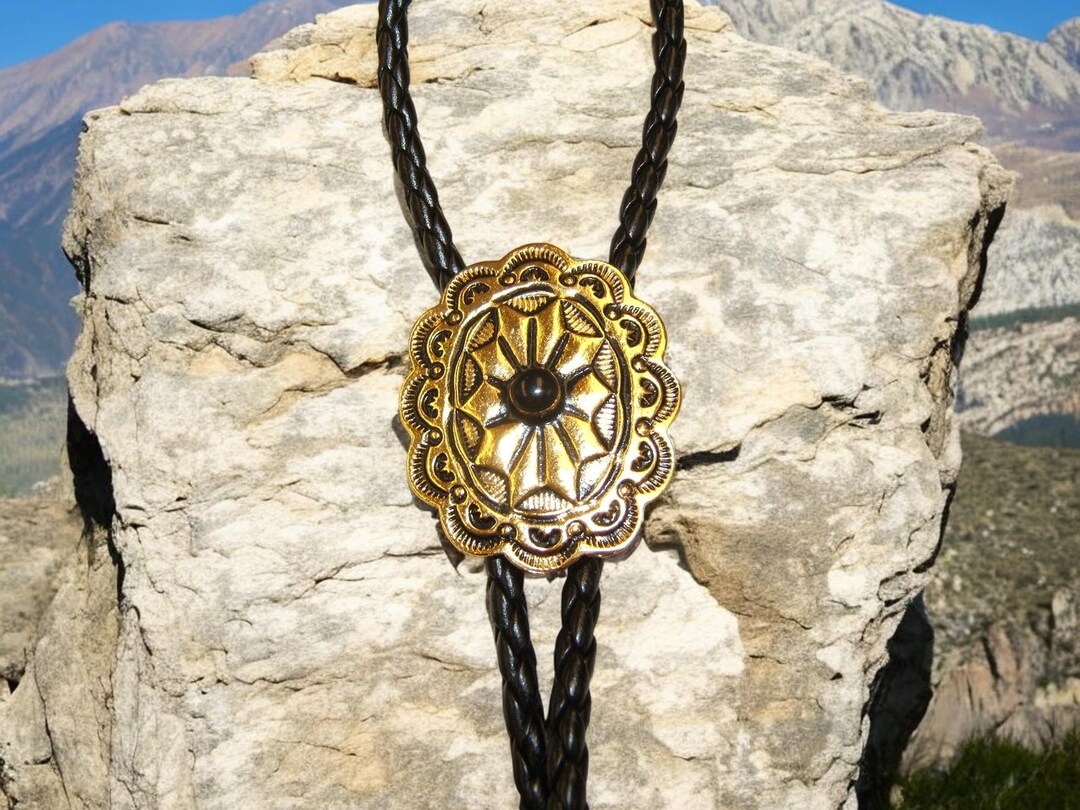 Gold Bolo Tie W Black Stone Western Wear Wedding Bolo Tie Lariat ...