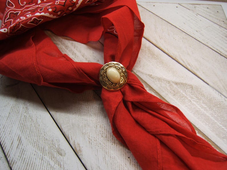 Southwestern Brass Concho Bandana Slide W Ivory Colored Cabochon Doo ...