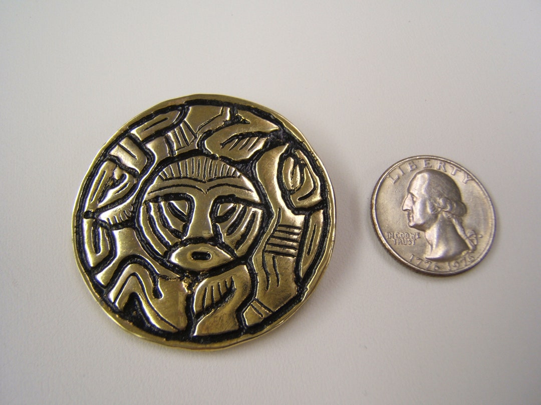 Unique Aztec Mayan Inspired Gold Brooch Statement Brooches Mexican ...