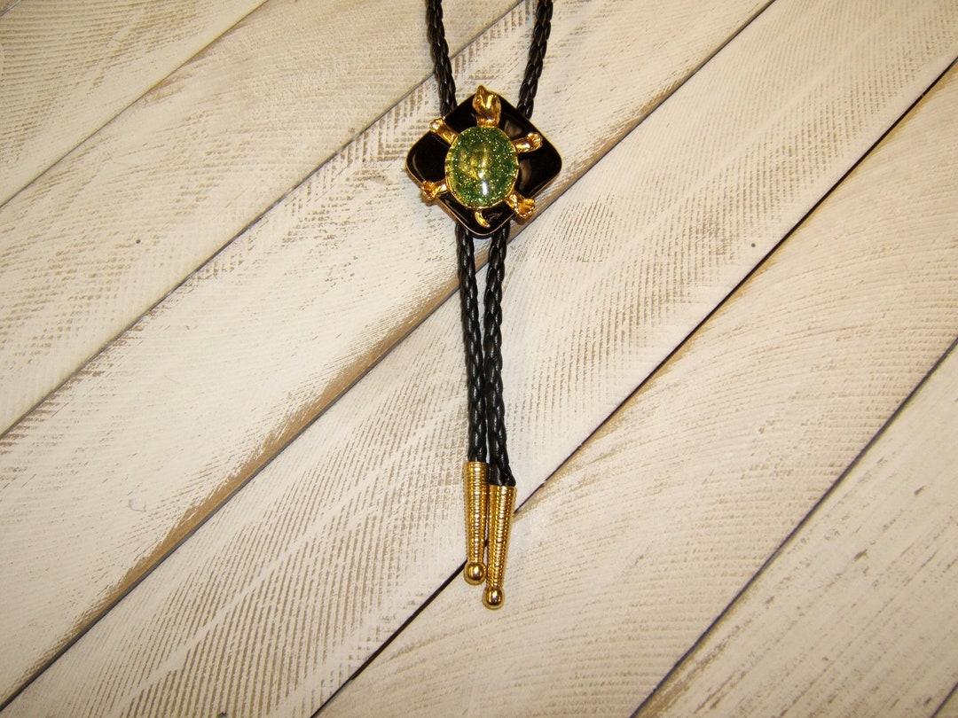 Birthday Anniversary Gift Turtle Bolo Tie Gold W Green Glitter and ...