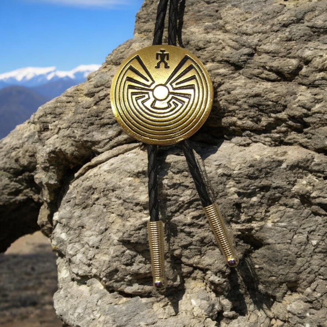 Unique Gift Idea Man in the Maze Bolo Tie Western Jewelry Gold Bolo ...