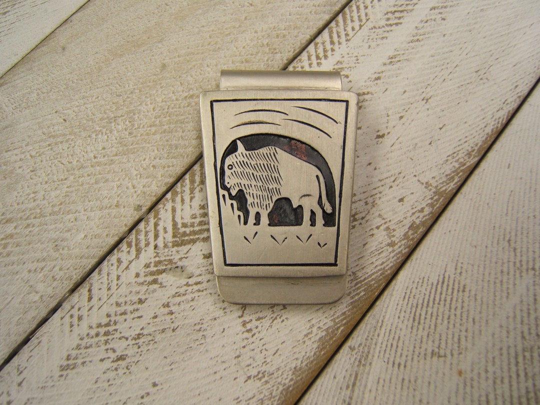 Matte Silver Tone Buffalo Money Clip Unique Christmas Gift for Husband ...