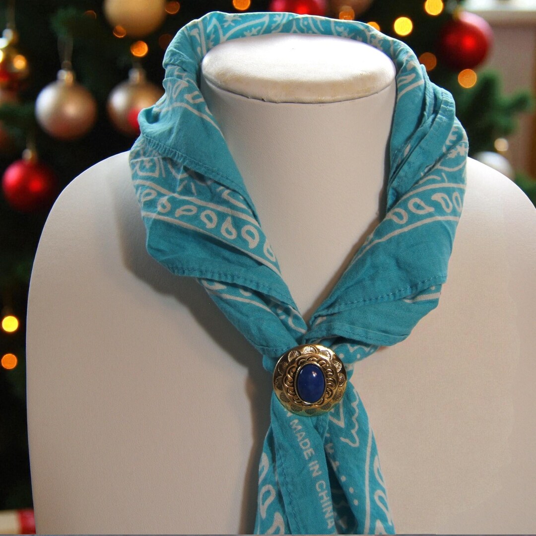 Brass Concho Bandana Slide W Vintage Bandana Lapis Colored Cabochon ...