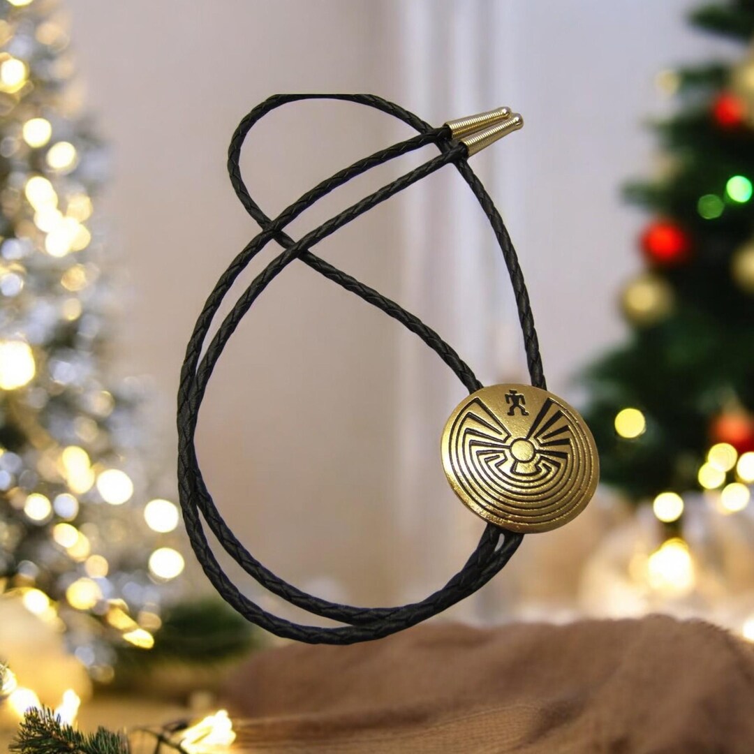 Gold Bolo Tie Man in the Maze Bolo Tie Western Necktie Indian Necklaces ...