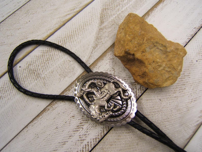 Cowboy on Horse Silver Bolo Tie Western String Tie Wedding Bolo Tie ...